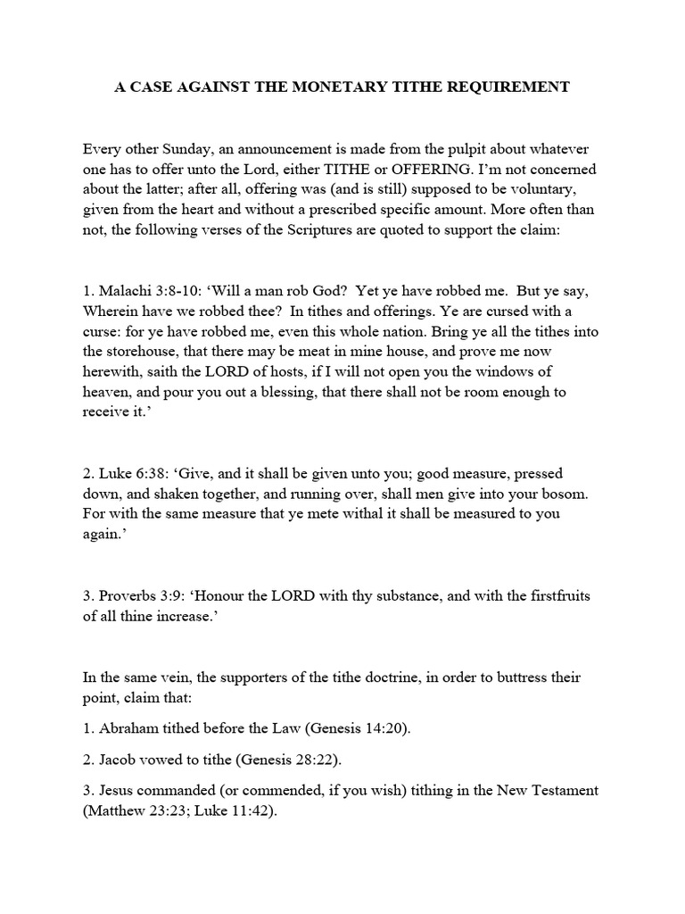 A Case Against The Monetary Tithe Requirement | PDF | Abraham | Acts Of The Apostles