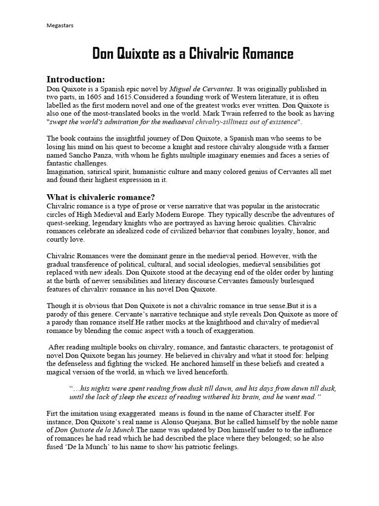 Don Quixote As A Chivalric Romance | PDF | Chivalry | Don Quixote