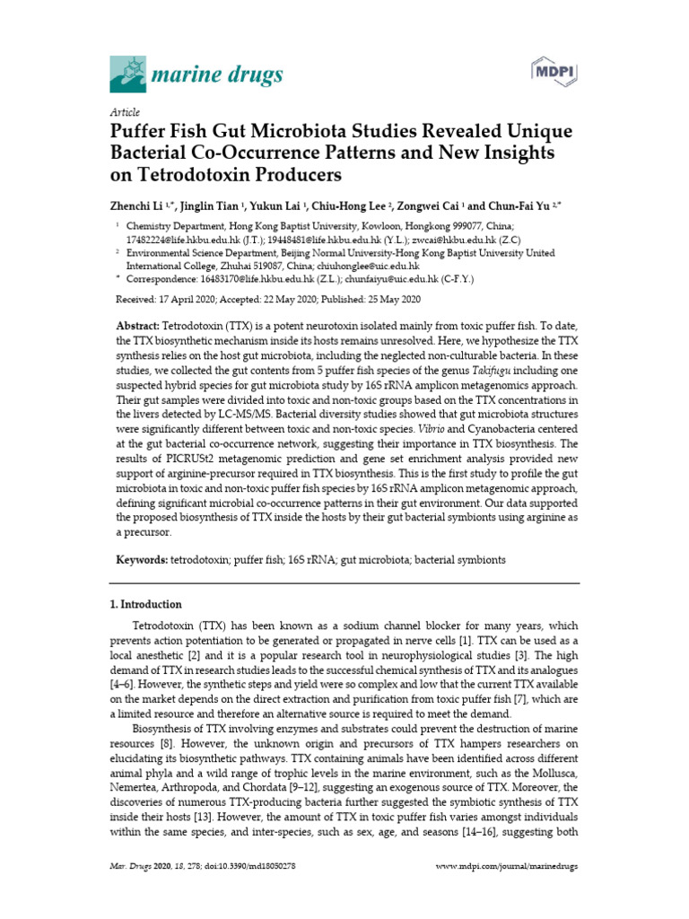 Puffer Fish Gut Microbiota Studies Revealed Unique | PDF | Microbiota ...