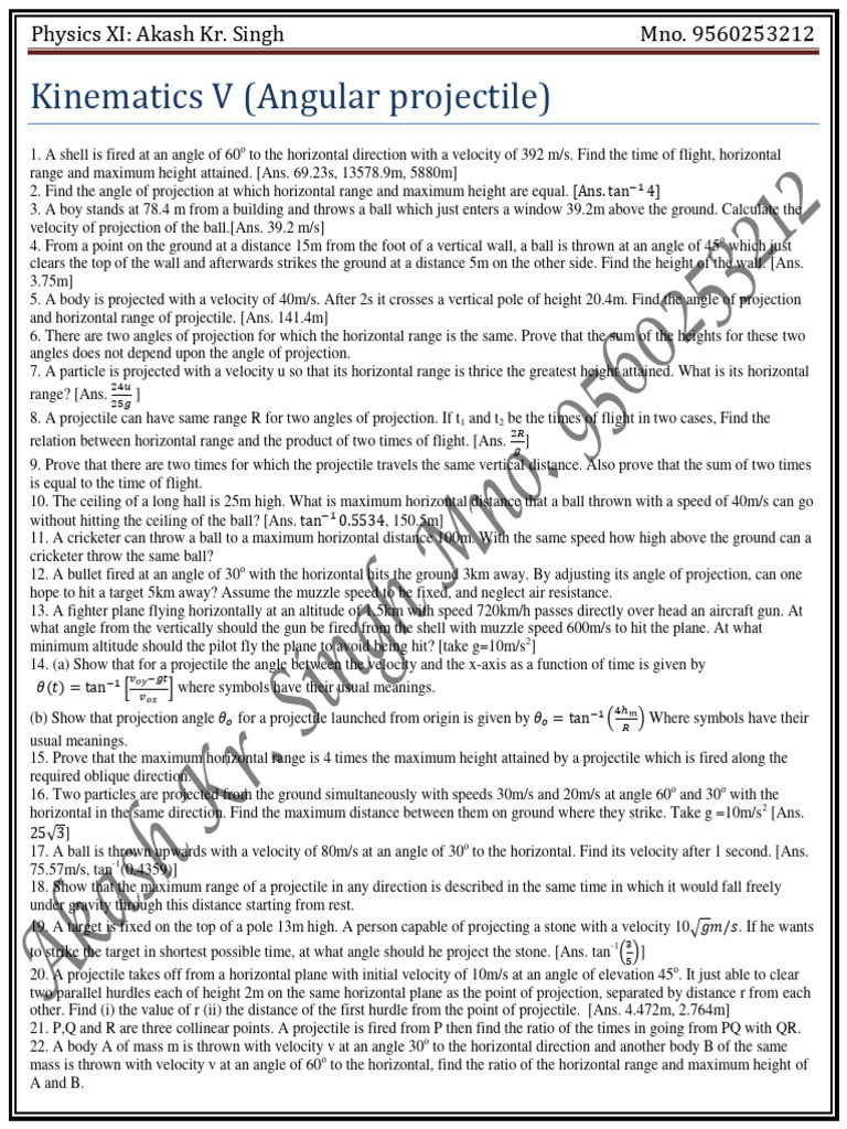 Kinematics practice 5 (1) | Download Free PDF | Projectiles | Flight