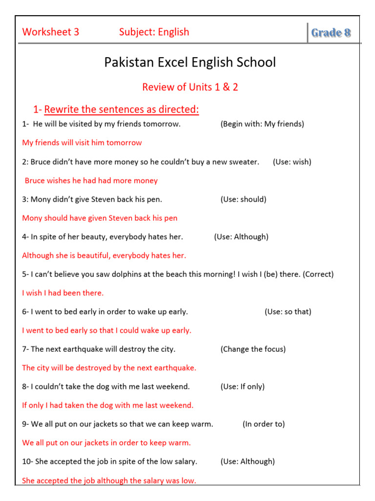 Worksheet 3 Grade 8 Answers | PDF
