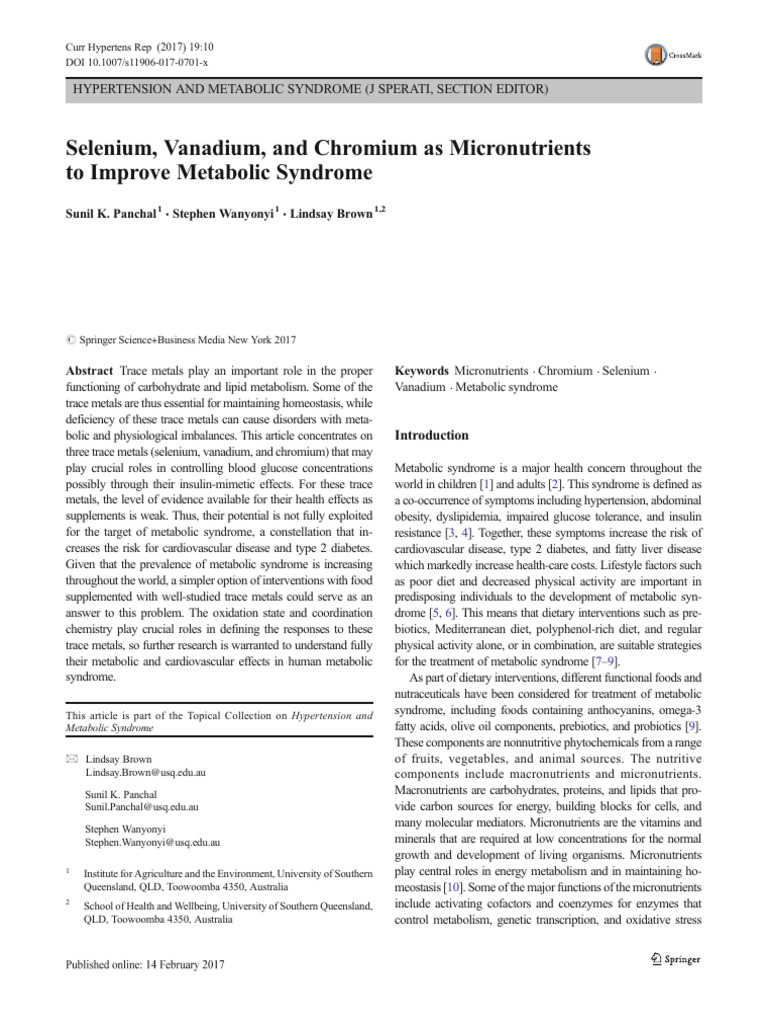 Selenium, Vanadium, and Chromium As Micronutrients To Improve Metabolic ...