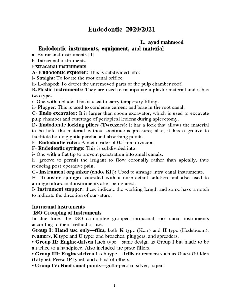 Lec 11 Endodontic Instruments, Equipment, and Material | PDF | Dentistry | Tooth