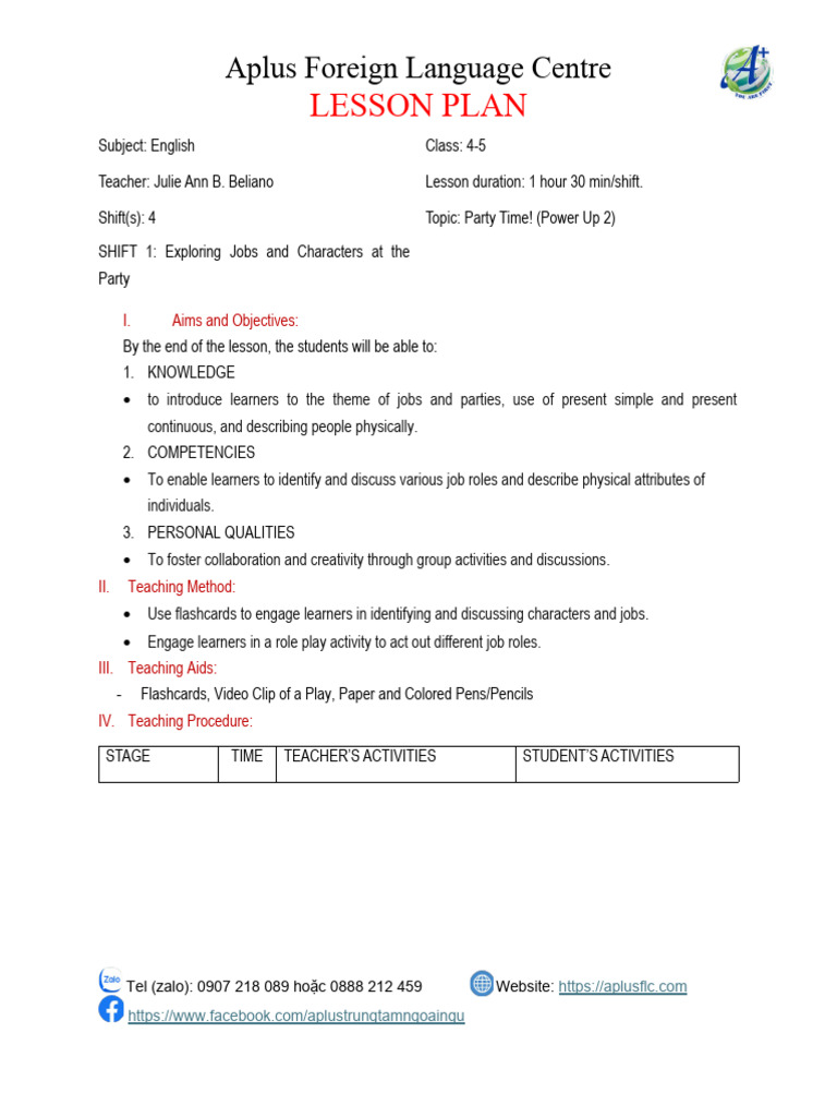 English Lesson Plan: Jobs and Descriptions | PDF | Lesson Plan | Learning