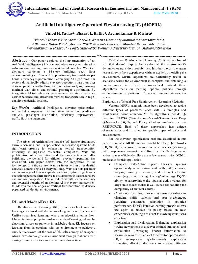 Artificial-Intelligence-operated-elevator-using-RL-AIOERL | PDF | Elevator | Artificial Intelligence