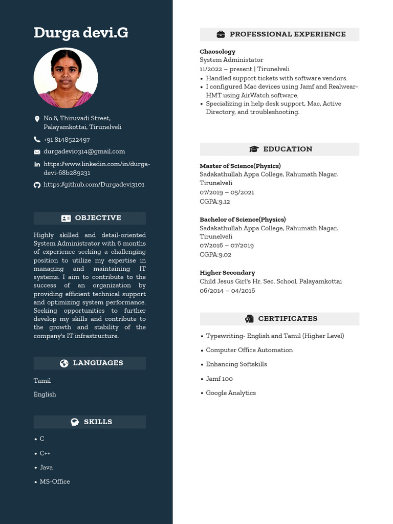 Durga - Devi.g - Resume - 21 07 2023 15 02 31 | PDF | System Administrator | Computer Engineering