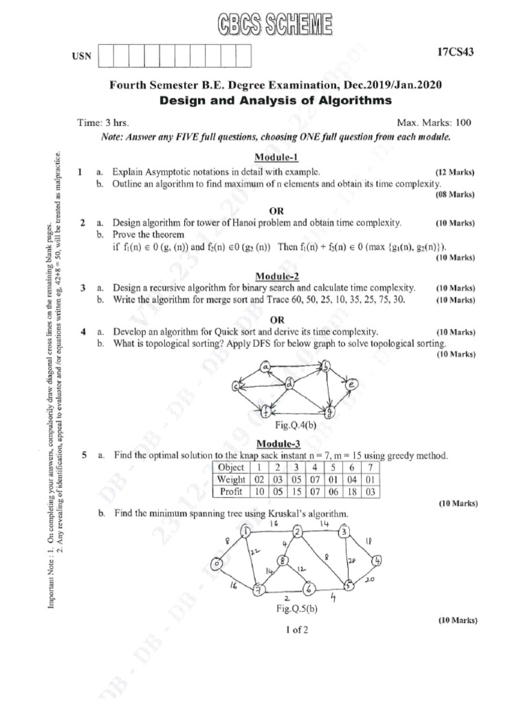 4th Semester CS Question Papers Dec 2019 - Jan 2020 | PDF