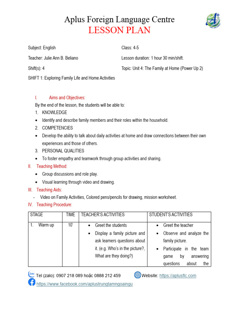 Aplus Lesson Plan- Unit 4 | PDF | Lesson Plan | Learning
