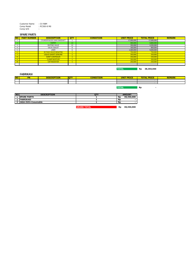 Invoice Engine Pc300-8m0 CV RBM II | PDF | Internal Combustion Engine ...