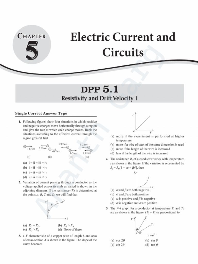 Electric Current and Circuits DPP | PDF