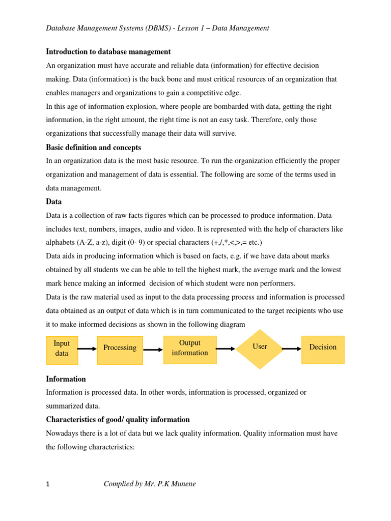 DBMS - Lesson 1 - Data Management | PDF | Databases | Metadata DBMS - Lesson 1 - Data Management | PDF | Databases | Metadata