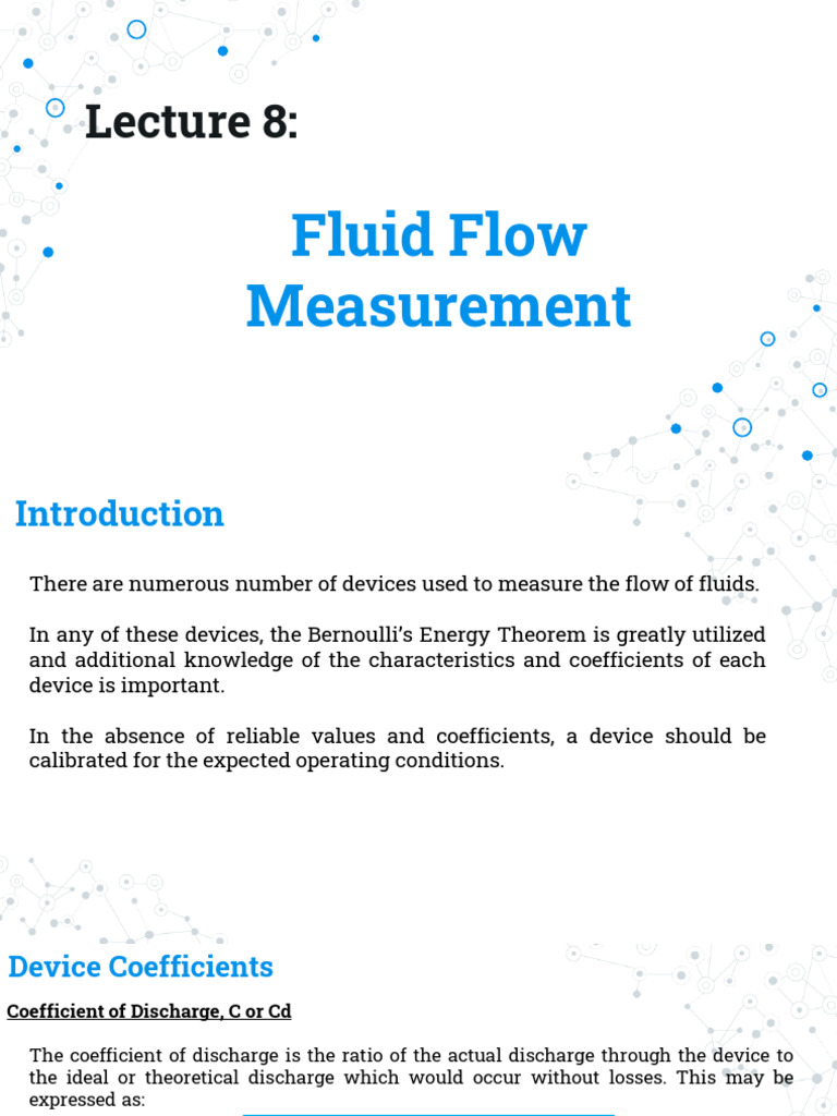 CE 108 - Lecture 8 - Fluid Flow Measurement - Orifice | PDF | Mechanics | Fluid Dynamics