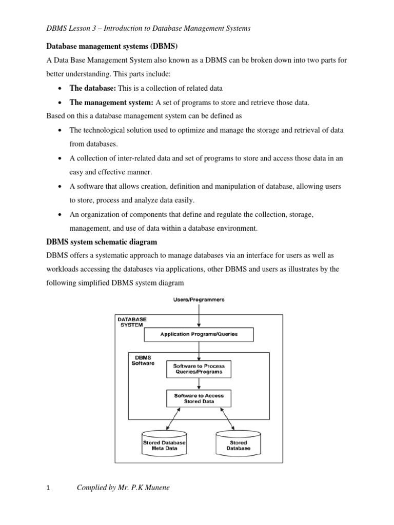 DBMS - Lesson 3 - Introduction To Database Management Systems | PDF | Databases | Relational ...