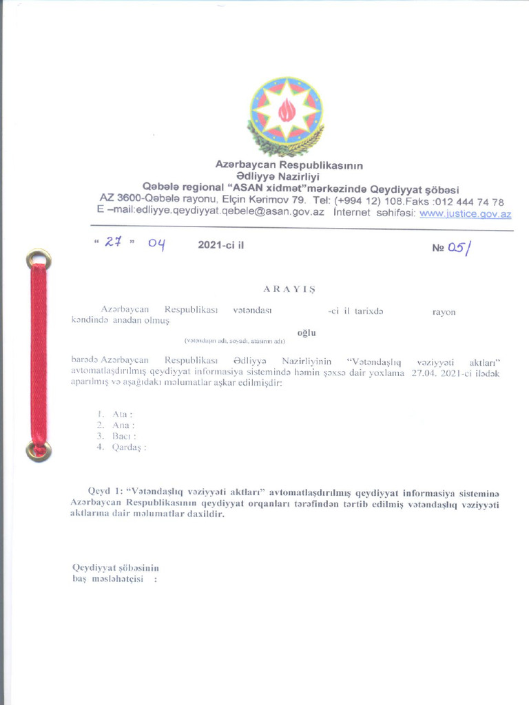 Ailə Tərkibi Haqqinda Arayis | PDF