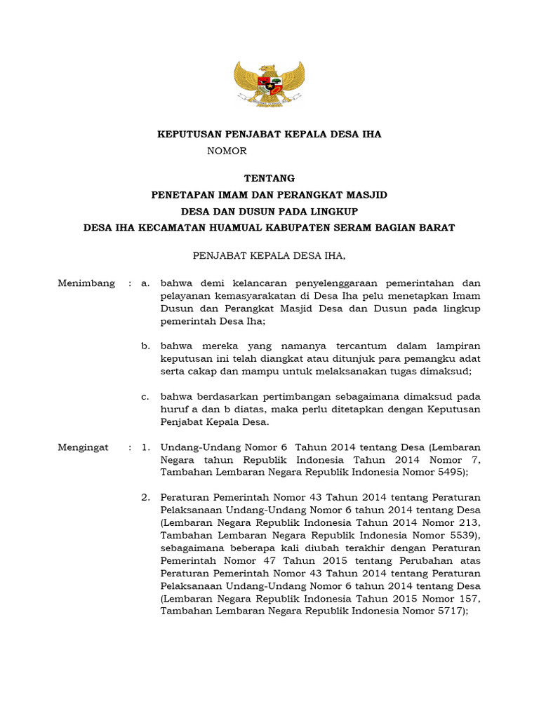 SK IMAM DAN PERANGKAT MASJID | PDF