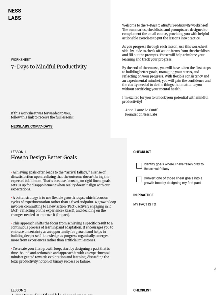 7 Days Mindful Productivity Worksheet Fillable | PDF | Stress (Biology ...