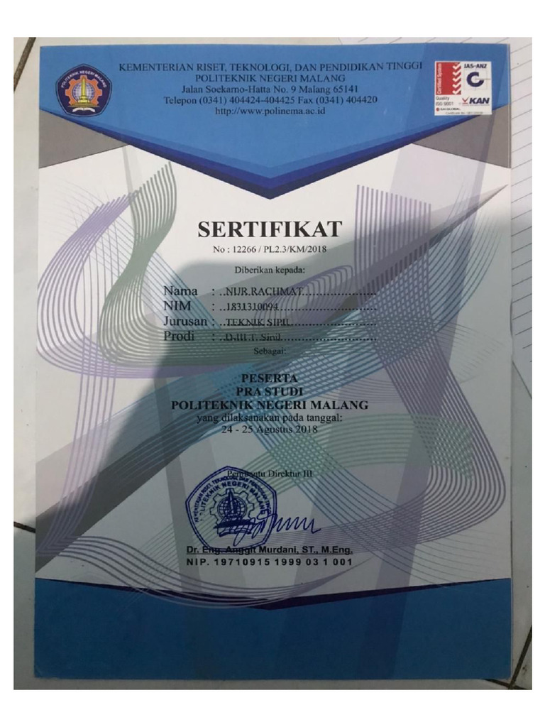 Sertifikat Prastudi Nur Rachmat Ferdiansyah | PDF Sertifikat Prastudi Nur Rachmat Ferdiansyah | PDF