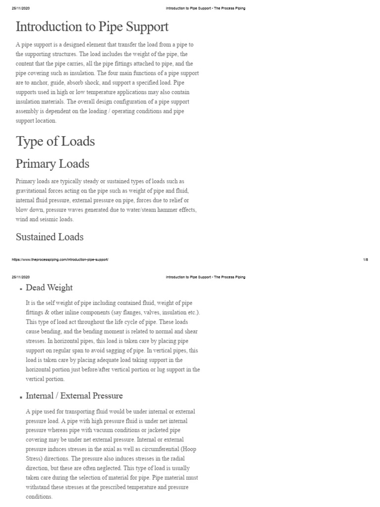 PIPING - Introduction To Pipe Support - The Process Piping | PDF | Mechanics | Classical Mechanics