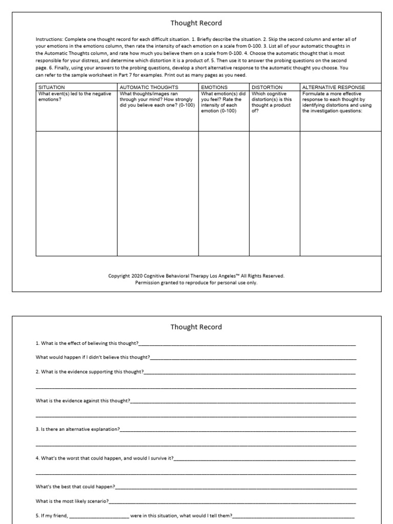 Thought Record 7 Worksheet | PDF | Thought | Emotions