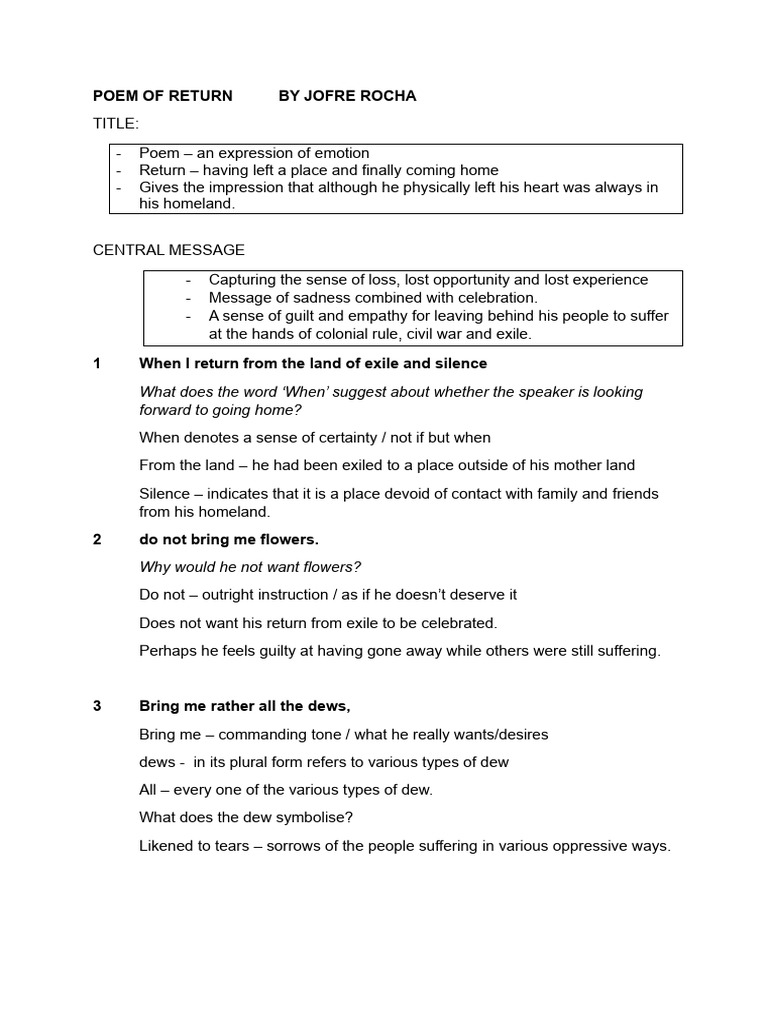 Poem of Return by Jofre Rocha | PDF | Guilt (Emotion) | Emotions