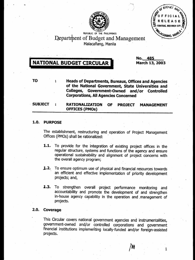National Budget Circular Rationalization of PMOs | PDF