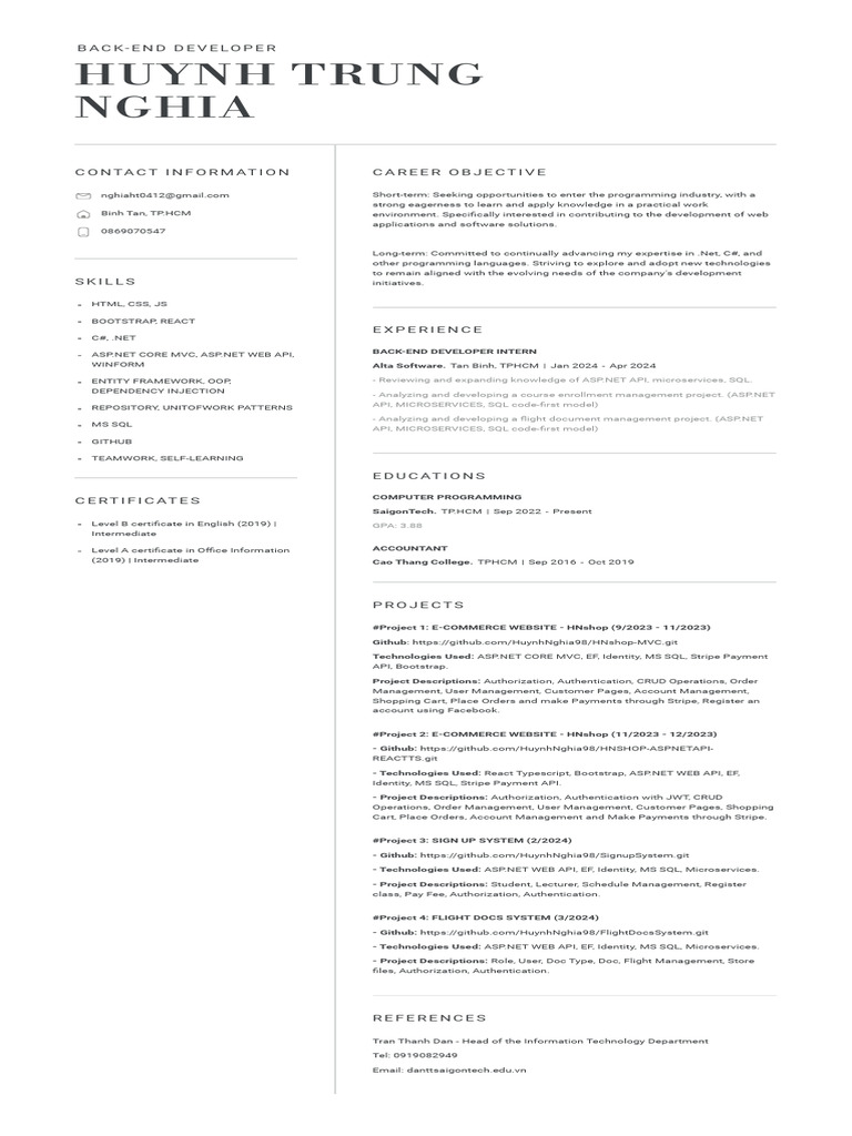 Huynh Trung Nghia CV en 2024 | PDF | Systems Engineering | Software Development