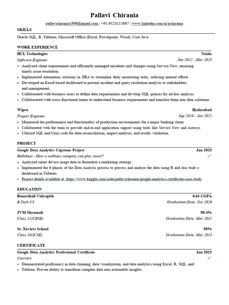 Pallavi Chirania Resume | PDF | Data | Computing