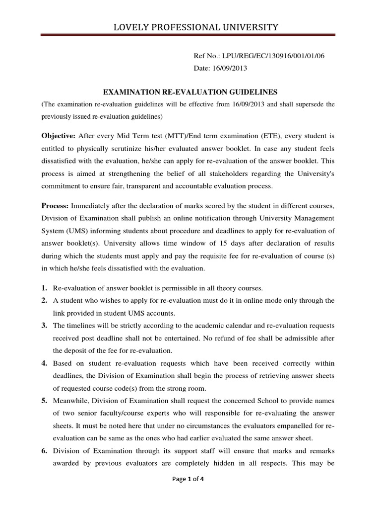 Examination Re-Evaluation - Guidelines | PDF | Standard Deviation ...