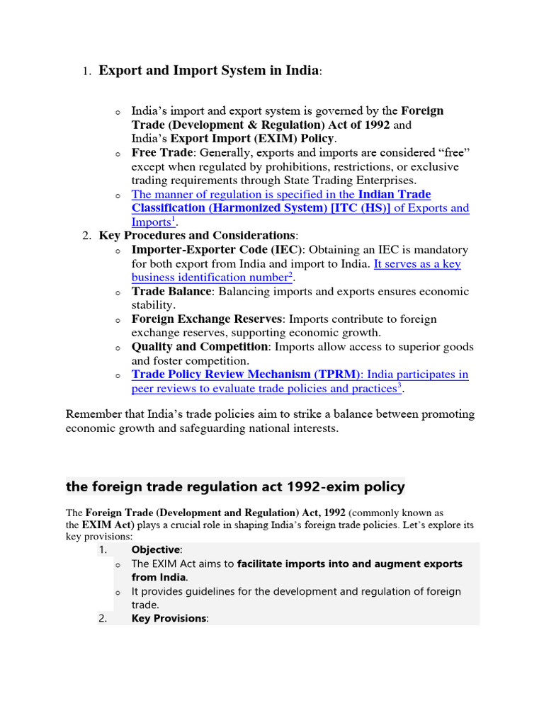 Export and Import System in India LLM 3 Sem 2 Unit | PDF | Exports ...