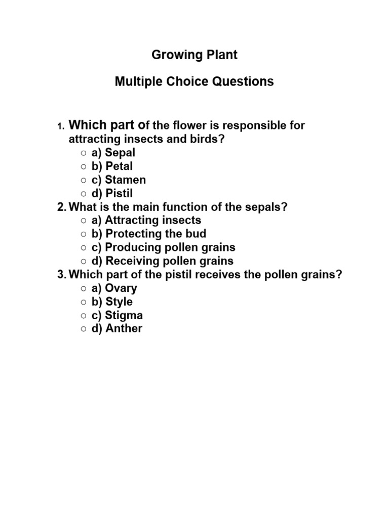 Growing Plant - Test (2024-25) | PDF | Flowers | Petal