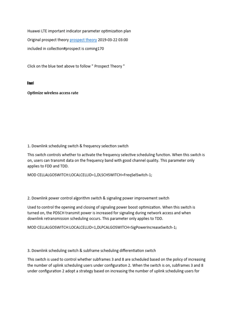 Huawei LTE important indicator parameter optimization plan | PDF | Duplex (Telecommunications ...