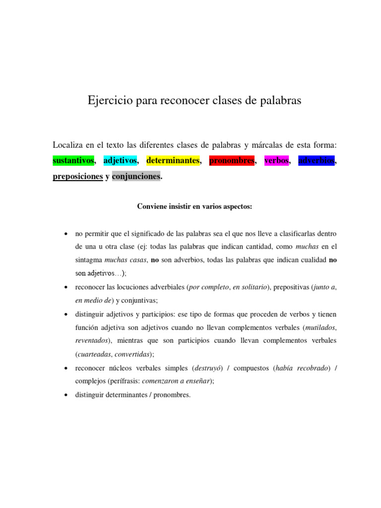 Ejerc-Reconoc Clases Palabras-2 | PDF | Adverbio | Morfología Lingüística