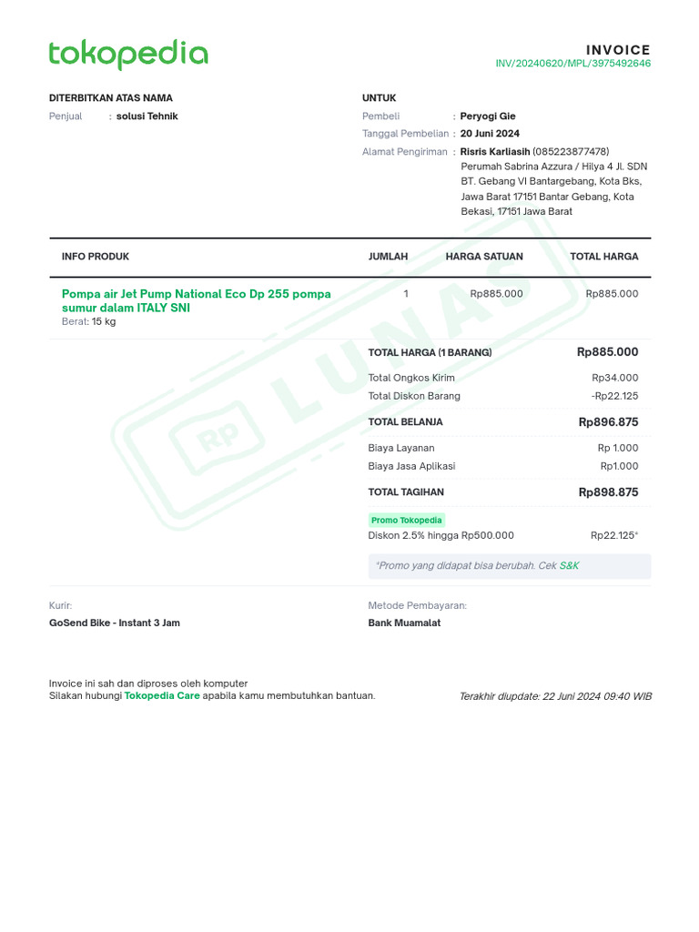 Invoice - Tokopedia | PDF