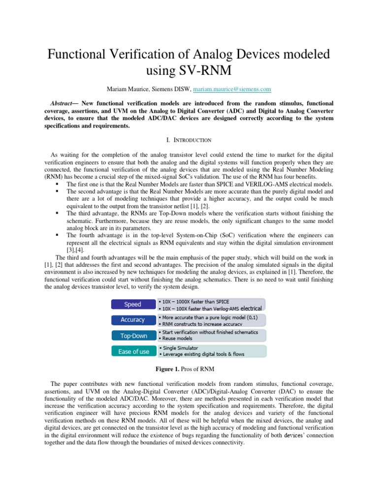 Functional Verification of Analog Devices Modeled Using SV-RNM | PDF | Analog To Digital ...