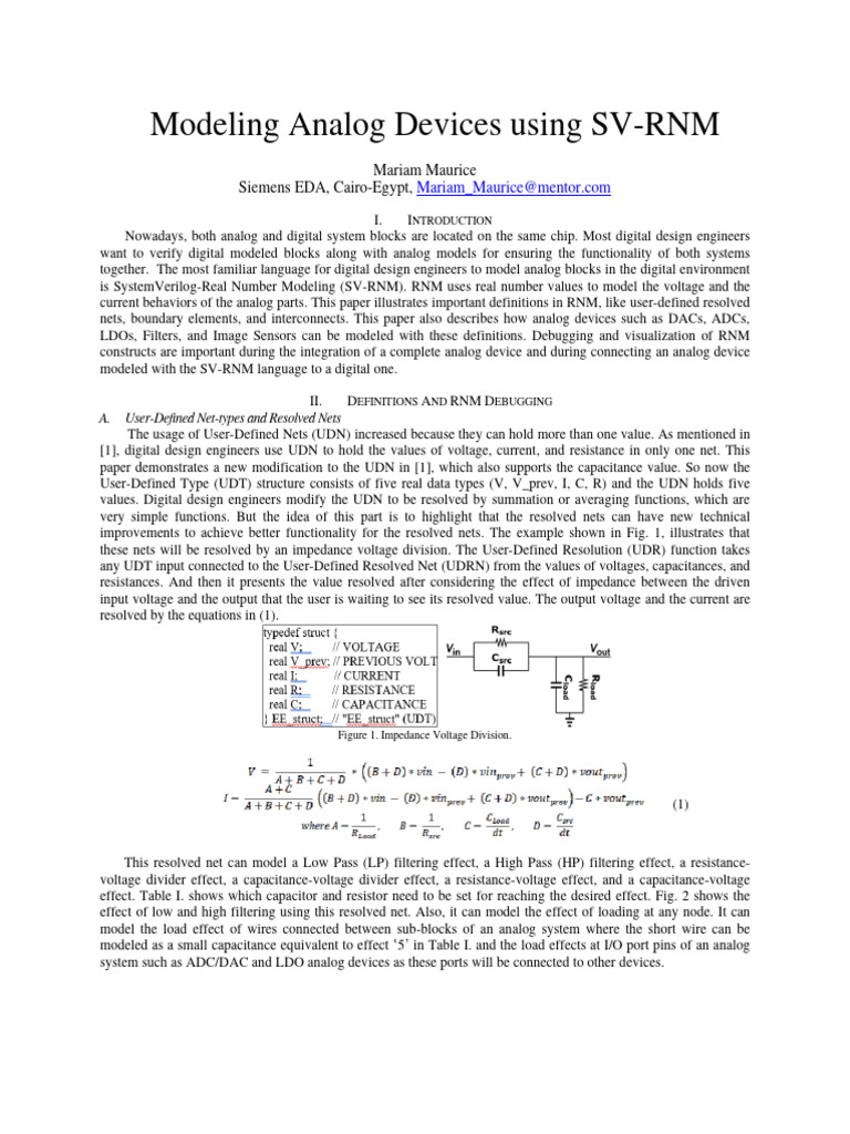 Modeling Analog Devices Using SV RNM 1 | PDF | Analog To Digital Converter | Parameter (Computer ...