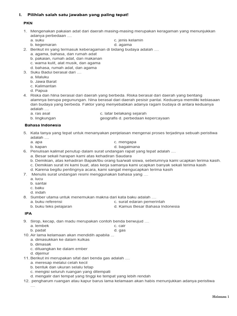 Latihan Soal Tema 7 | PDF | Seni & Disiplin Bahasa | Seni