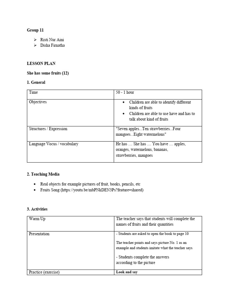 Group 11 - Lesson Plan Risti & Disha | PDF | Teachers | Learning