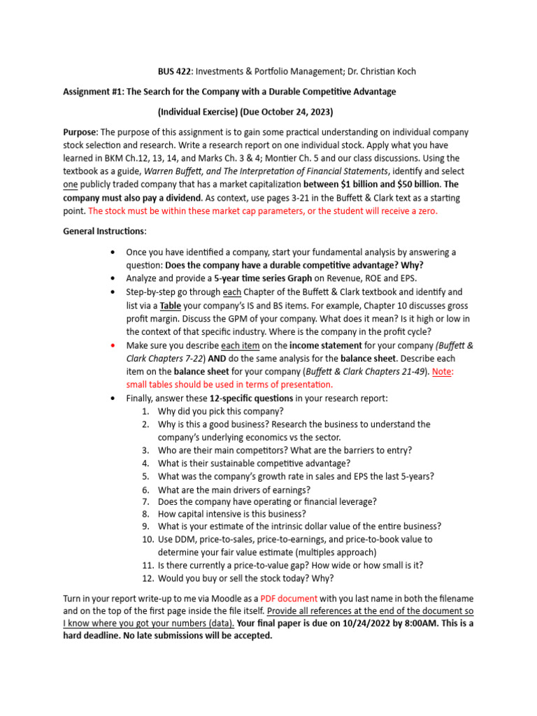 BUS 422_Company Analysis_Assignment #1 | Download Free PDF | Business Economics | Financial Markets