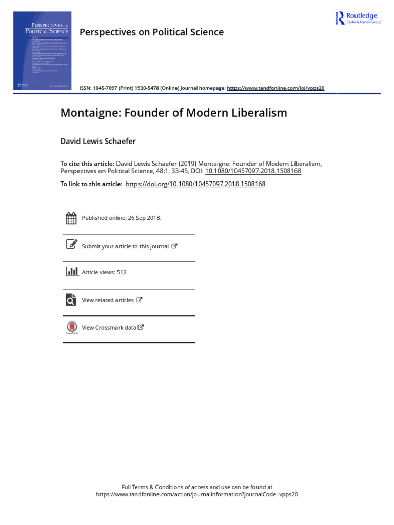 Montaigne Founder of Modern Liberalism | PDF | Michel De Montaigne | Essays