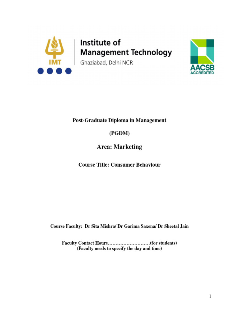 PGDM Consumer Behavior Course Overview | PDF | Consumer Behaviour | Behavior