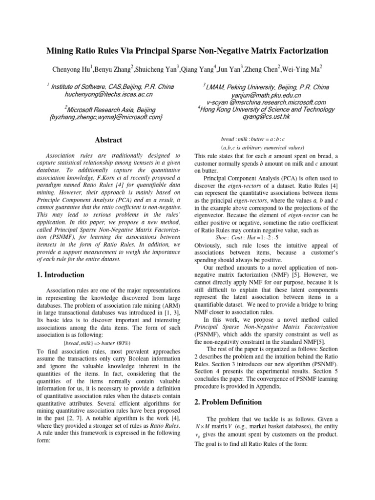 Mining Ratio Rules Via Principal Sparse Non Negative Matrix ...