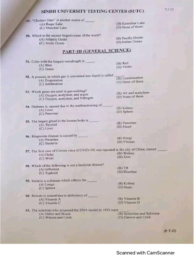 Sindh Uni Entry Test Past Papers | PDF