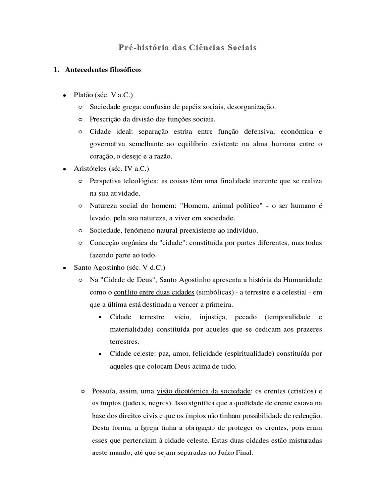 Pré-história das Ciências Sociais: Fundamentos | PDF | Sociologia ...