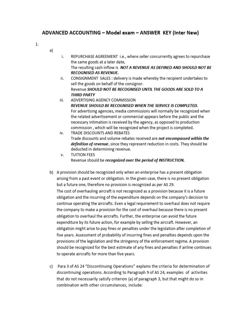 Advanced Accounting - Inter New - Model Ans Key | PDF | Share Repurchase | Stocks