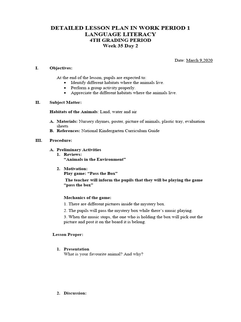 4th COT DETAILED LESSON PLAN IN WORK PERIOD 1 | PDF | Teachers | Lesson Plan