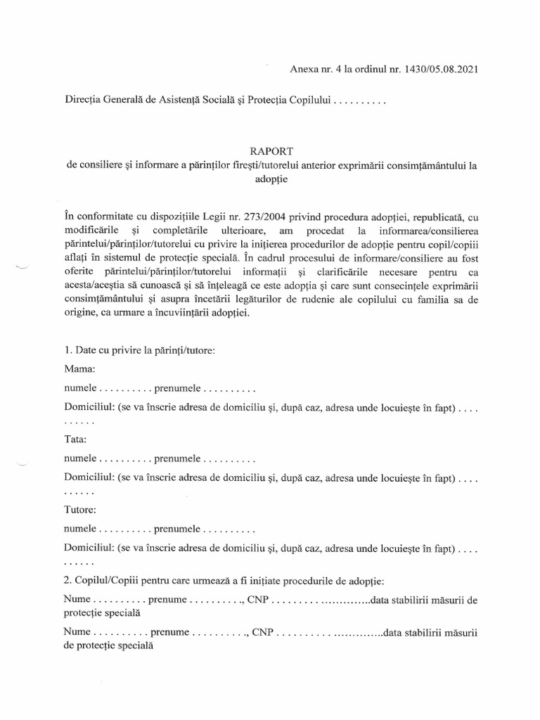 Model RAPORT DE CONSILIERE SI INFORMARE A PARINTILOR FIRESTI Anexa Nr ... Model RAPORT DE CONSILIERE SI INFORMARE A PARINTILOR FIRESTI Anexa Nr ...