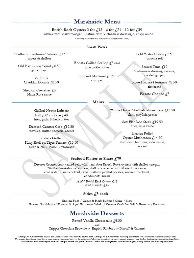 Seafood and Small Plates Menu | PDF | Pickling | Sauce