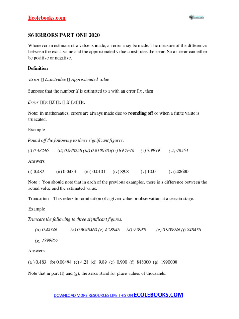 S6 Math Errors Part One 2020 Revision Past Papers Pdf Significant 2484