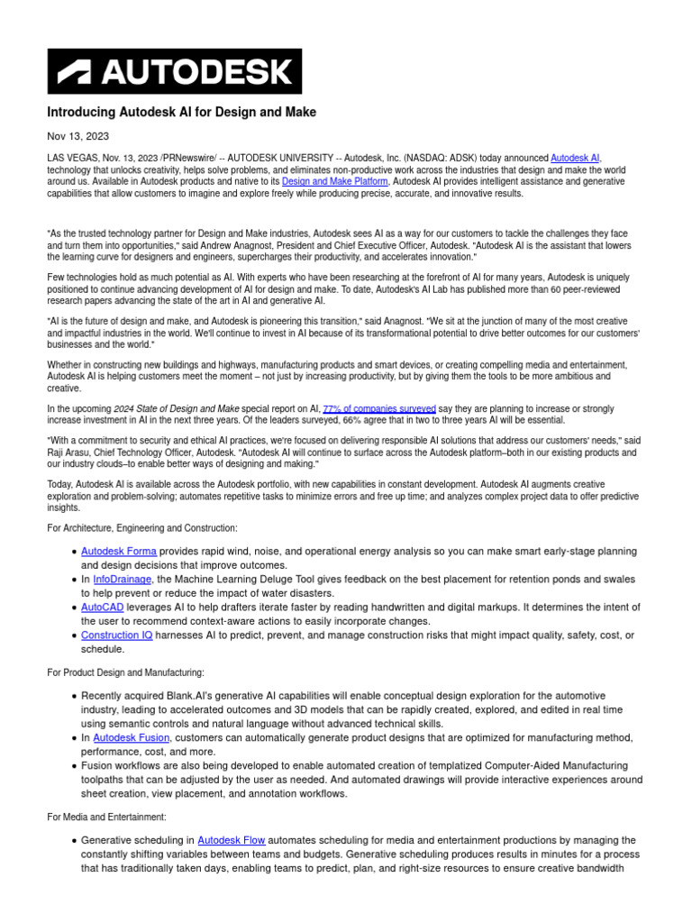 Introducing Autodesk AI For Design and Make | PDF | Artificial Intelligence | Intelligence (AI ...