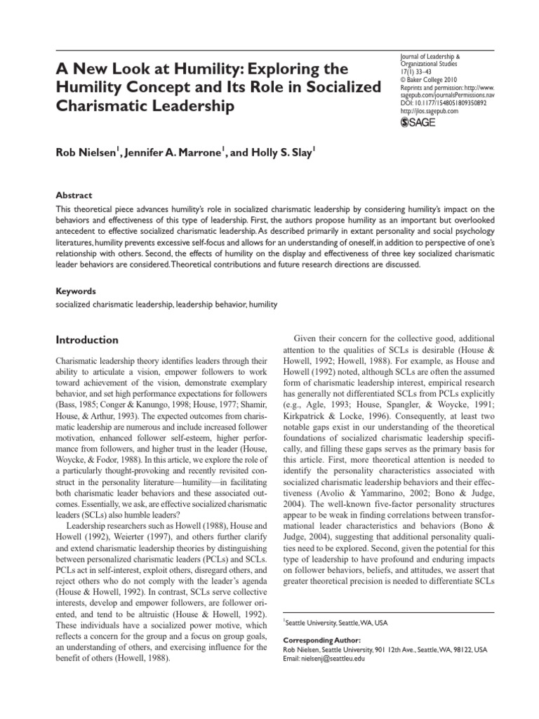 Nielsen Et Al 2009 A New Look at Humility Exploring The Humility ...